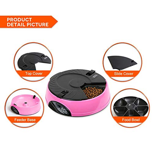 ZZK Automatic pet Feeding Bowl 6 cat Meal time quantitative Feeder Dogs, Cats and Dogs Intelligent Automatic Drink Cups LCD Display,B