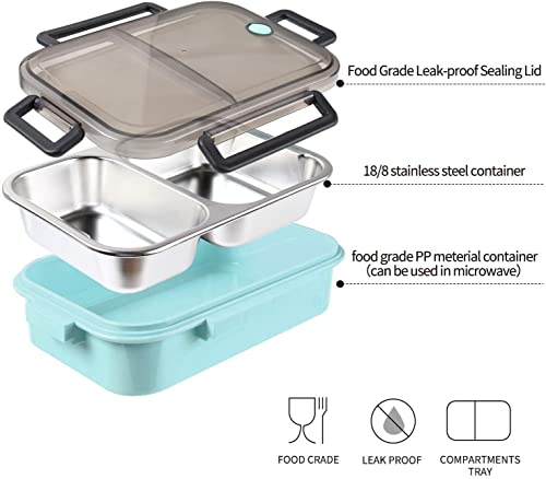 LANSKYWARE 2 Compartments Bento Lunch box with Insulated Lunch Bag and Portable Utensils, Stainless Steel Food Lunch Containers for Adults Men Women