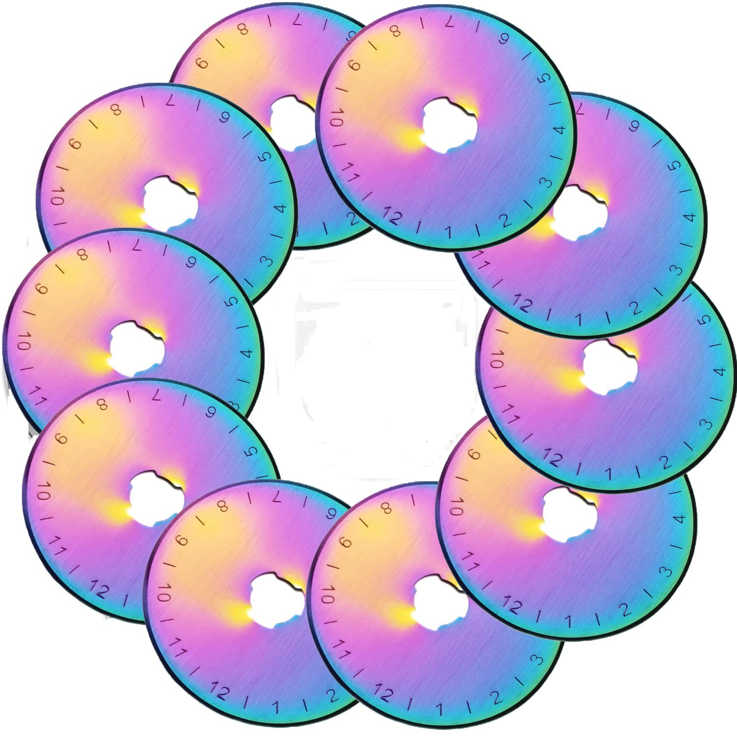 45mm Rotary Cutter Blades,Replacement Blades,Fits Fiskars,OLFA,Martelli,Dremel,Truecut,DAFA,SKS-7,Fabric Cutting Blades Refill for Quilting Scrapbooking Sewing Arts &Crafts,10 Pack (Rainbow)