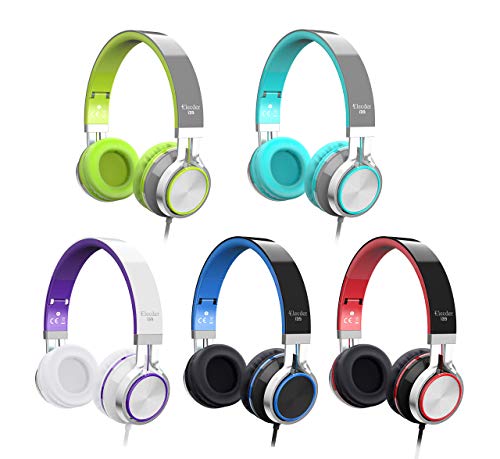 ELECDER i39 Headphones with Microphone Foldable Lightweight Adjustable On Ear Headsets with 3.5mm Jack for Cellphones Computer MP3/4 Kindle School (Mint/Gray)