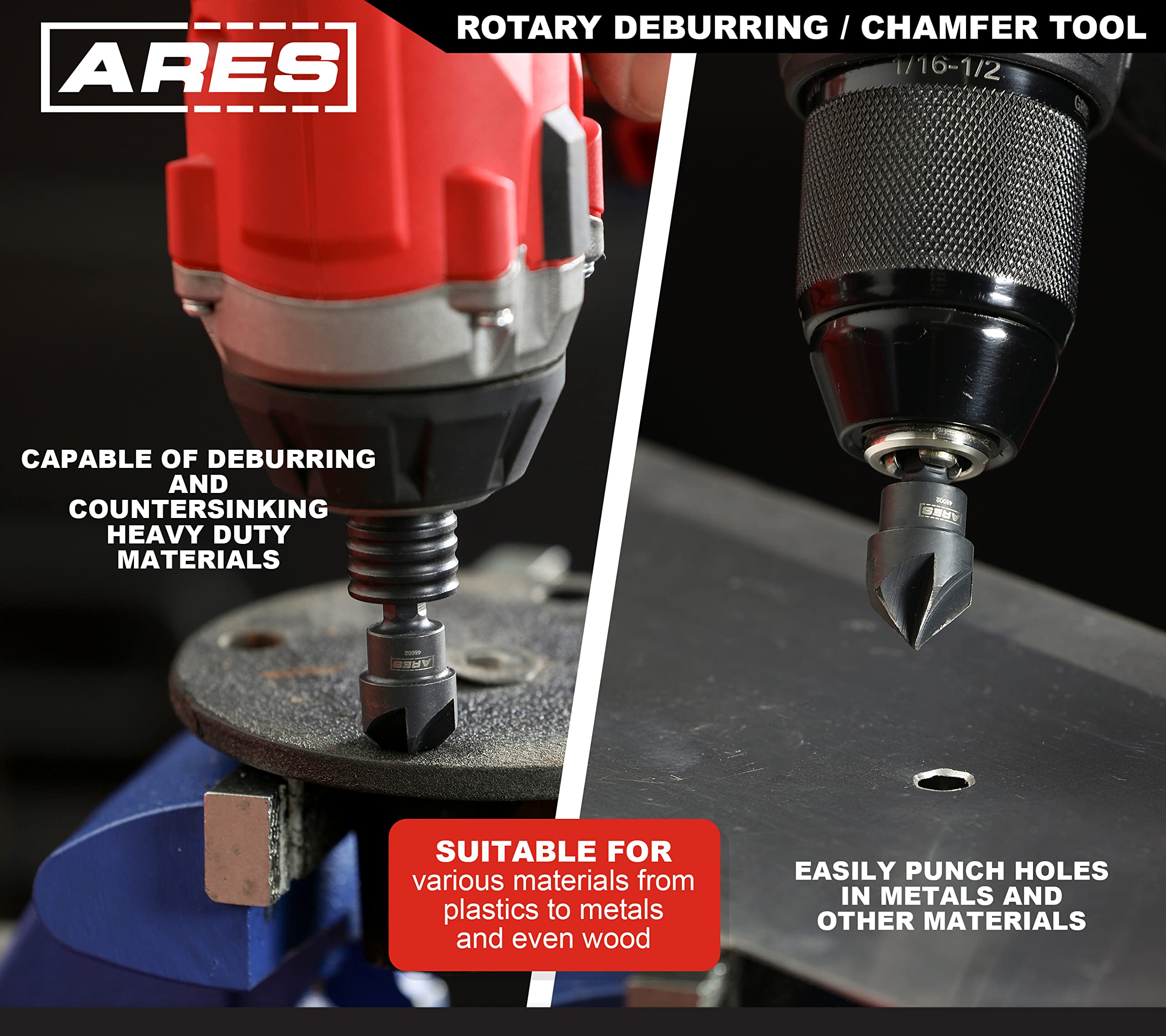 ARES 48002 – Internal Rotary Deburring & Chamfer Tool (3-19mm) – 1/4-Inch Shank for Use with Drill or Hex Driver - Clean and Repair Internal Edges of Newly Cut Pipes