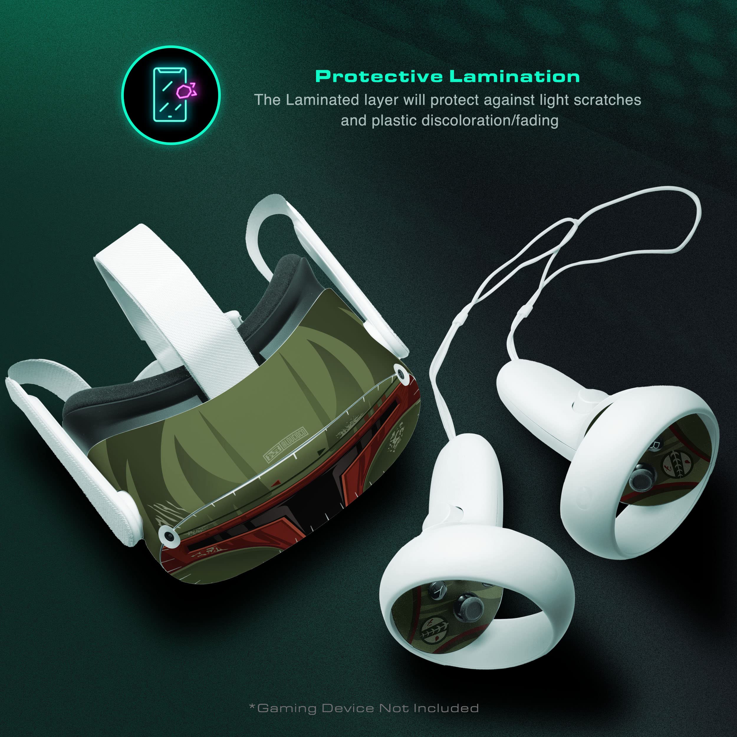 Arlon Graphics Bounty Hunter Skin Wrap Decal for Oculus Quest 2 - Includes Decals for The Front, top, Bottom, Two Controllers, Charging Plug and 2 Extra Stickers - Video Instructions, Green