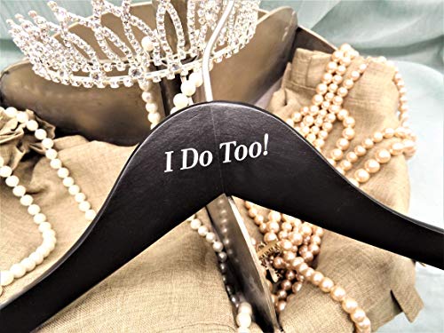 NAHANCO IDO20117 Bridal Hanger Set, White Wooden Hangers Imprinted with I Do and I Do Too, 17” (2 Piece Set)