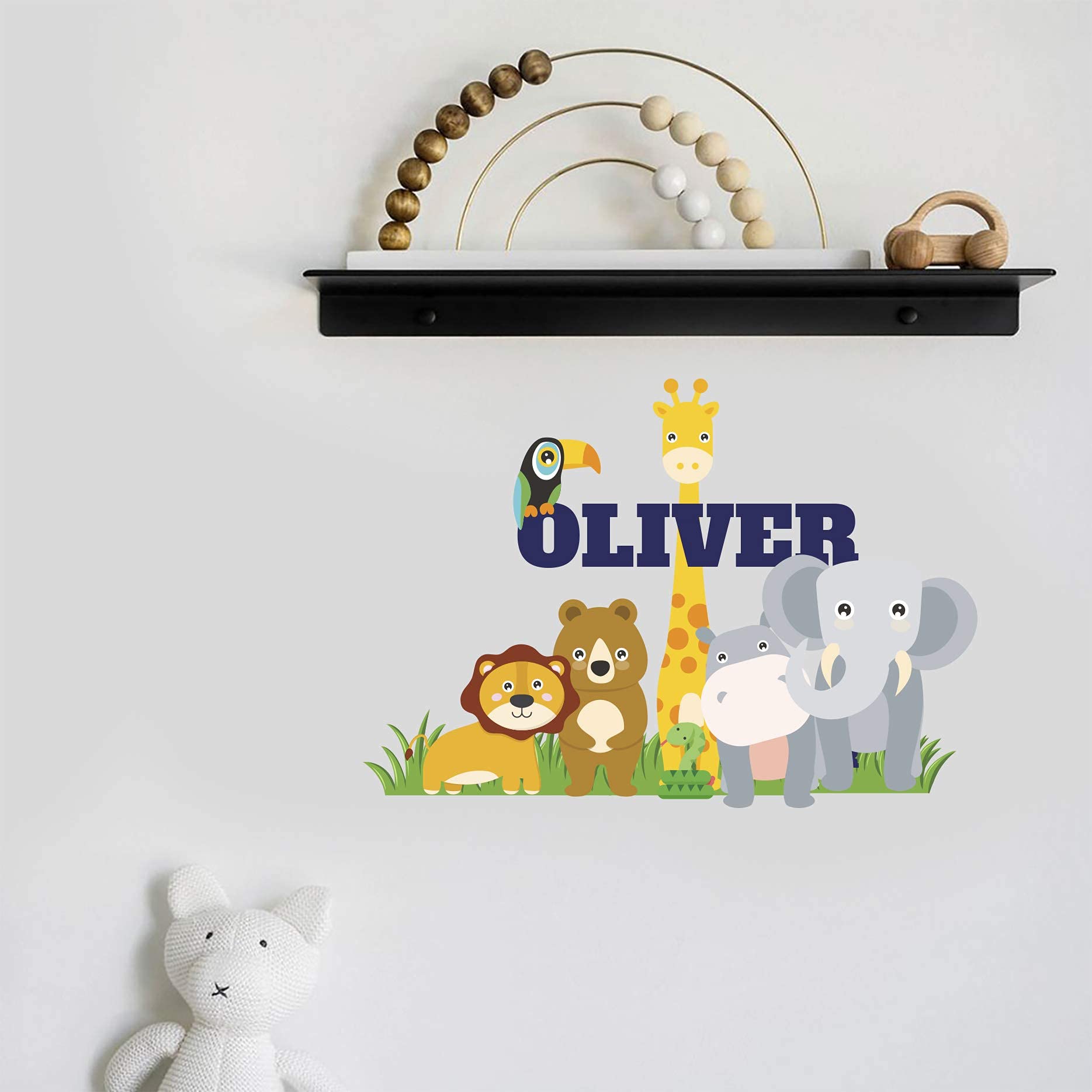 waldo Custom Name Jungle Animals - Baby Boy Girl Wall Decal - Animals Wall Decor - WD30. Zoo Theme Wall Decal Removable Nursery Wall Decal for Kids Room - Animals Name Sticker