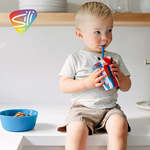 Silipint Silicone Kids’ Cups with Lids and Straws, Unbreakable, Durable, Safe, and Fun Silicone Kids’ Tumblers, Radberry & Sunfire Smash, Pack of 2
