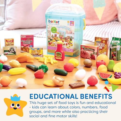 Battat- Play Circle- Play Food – Kitchen Toys – Grocery Store- Pretend Play- Pantry In A Bucket- 3 years + (79 Pcs)