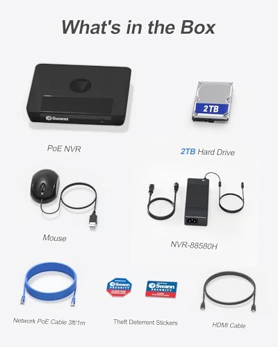 Swann 4K 16Channel Security Camera System NVR Recorder: nvr-8580 Security PoE NVR Box with 2TB HDD,24/7 Continuous Recording,Work with Swann IP 12MP/4K/5MP/4MP HD Cameras, SRNVR-168580H
