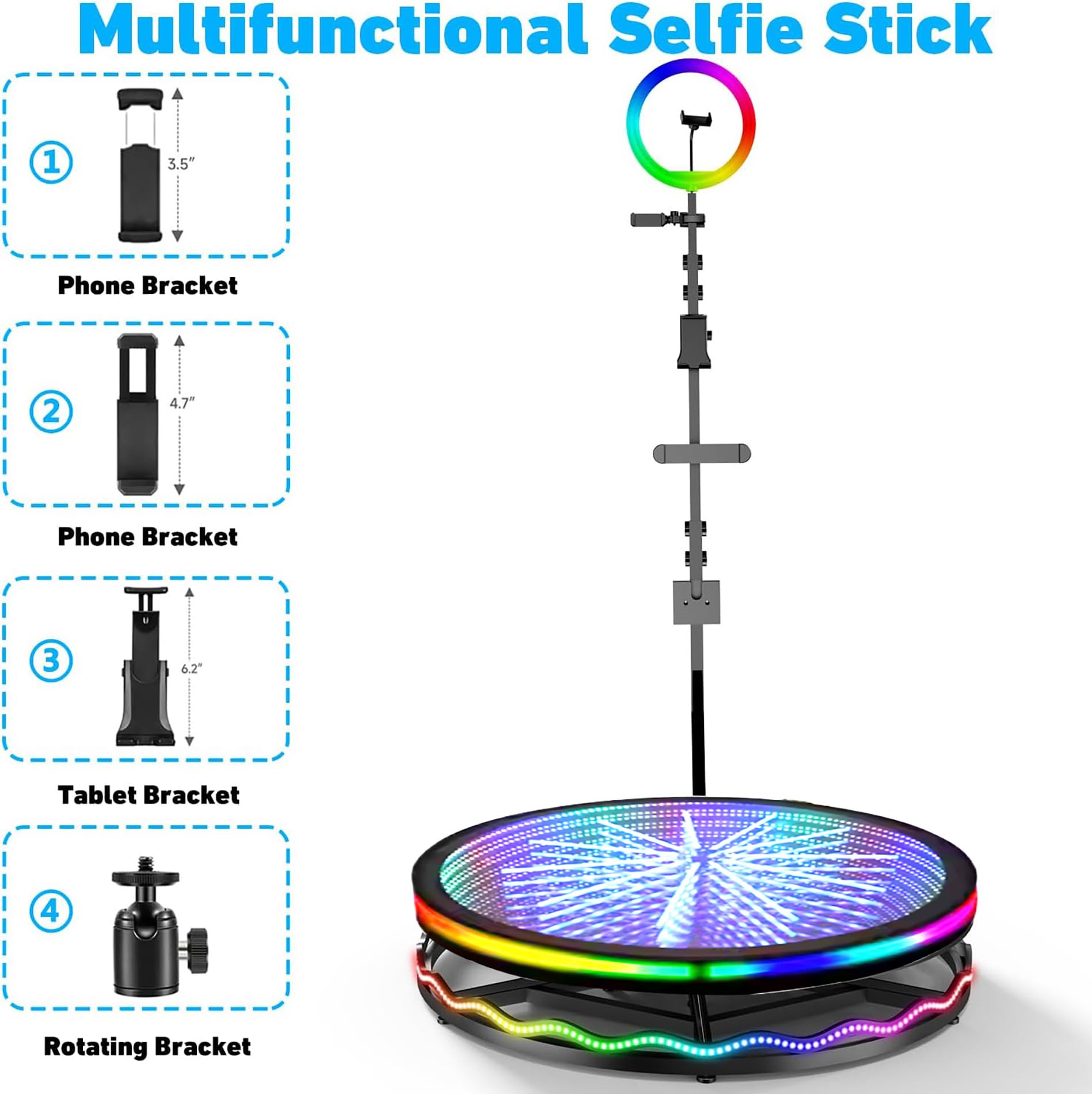 360 Photo Booth Machine for Parties Free Custom Logo with Ring Light Stand on Remote Control Automatic Slow Motion 360 Spin Photo Camera Booth