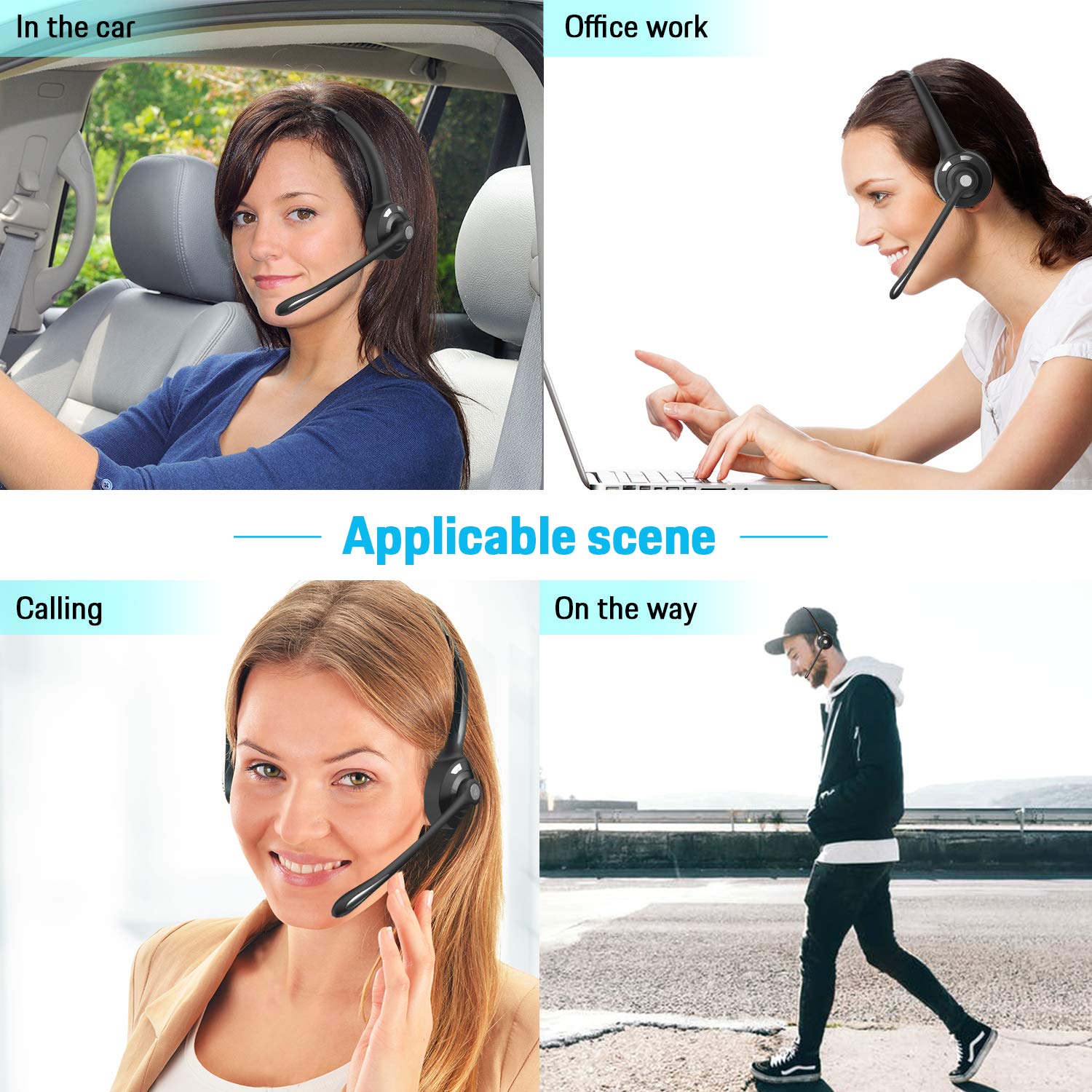 TURN RAISE Truck Headset, Wireless Headphone with Mic, Over-The-Head Driver Headset, Noise Cancel Cell Phone Wireless Headset, Suit for Office Truck Skype