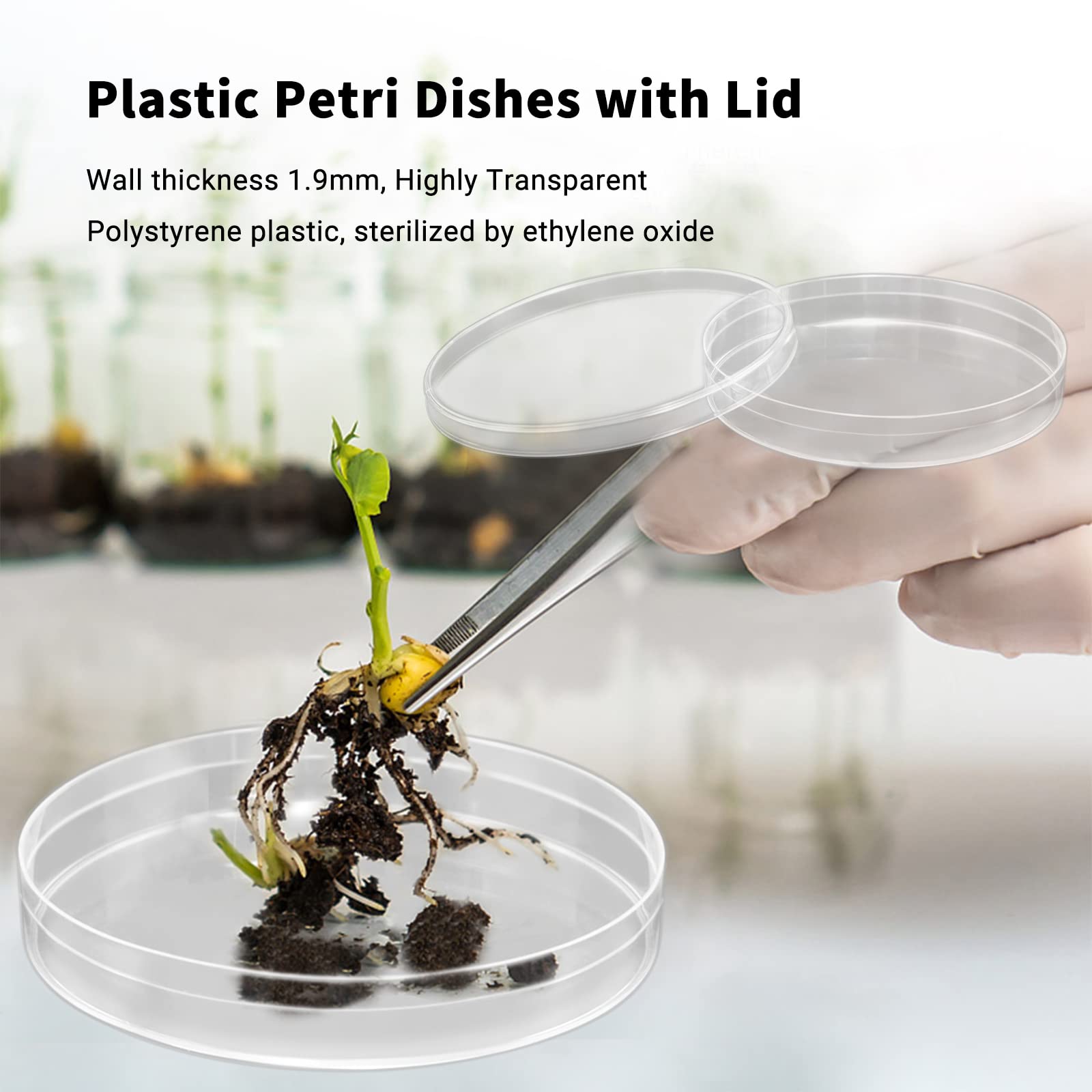 20 Pack Sterile Plastic Petri Dishes with Lid, 90mm Dia x 15mm Deep, Lab Petri Plate Dish for Lab Analysis, School Projects, Blood Samples, Bacteria, Plant & Seed Cultivation Cell-Culture Petri Dish