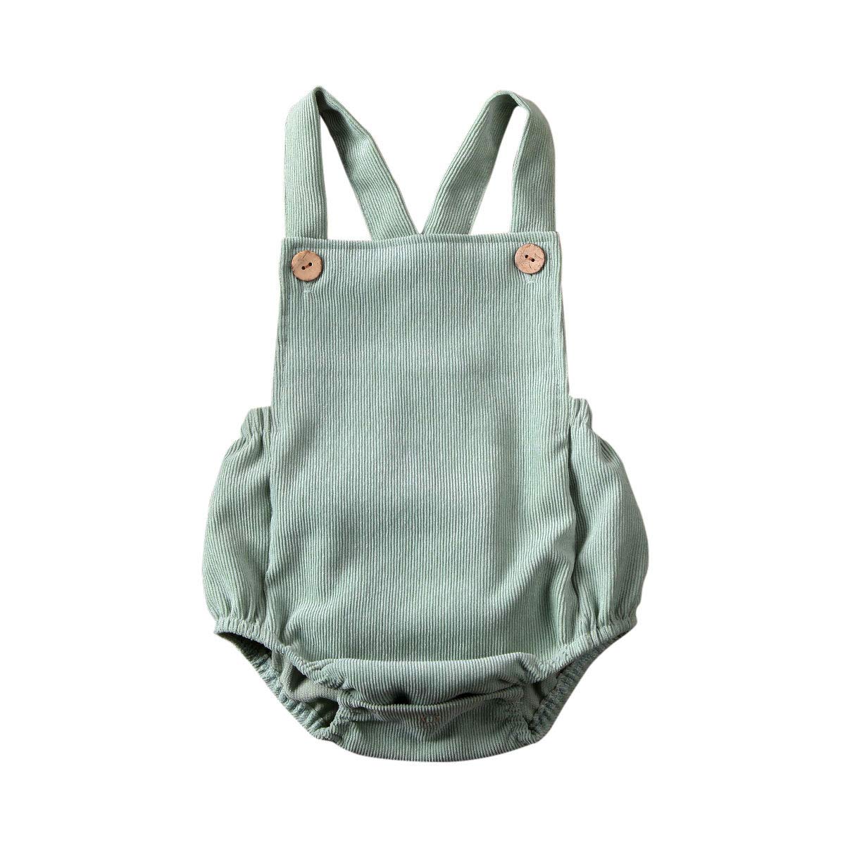 TSEXIEFOOFU Newborn Baby Boy Girl Cotton Line Sleeveless Straps Bodysuit Romper Jumpsuit Outfits Long Sleeve Clothes (Corduroy-Green, 0-3 Months)