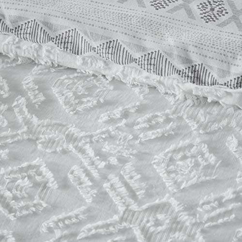 INK+IVY Comforter, Cotton Clipped Jacquard Season Down Alternative Cozy Bedding with Matching Shams, Full/Queen(88"x92"), Mill Valley, Gray Reversible to White Aztec Print 3 Piece