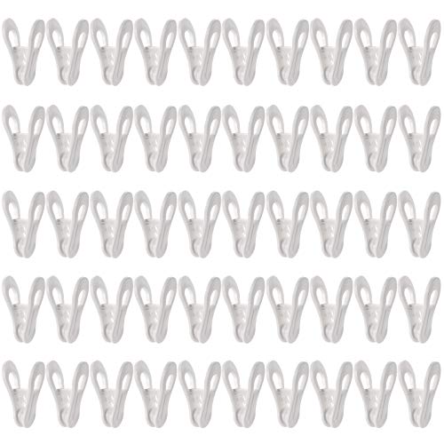 Yopay 50 Pack Hanger Clips for Hangers, Multi-Purpose Plastic Hanger, Easily Clip on Clothing Pants, Strong Pinch Finger Clips for Home, Office, Travel, White