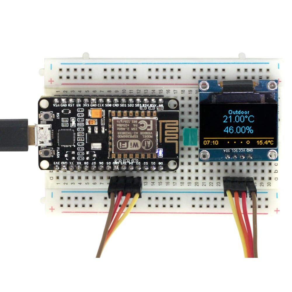 DAOKI ESP8266 Starter Kit ESP8266 Weather Station Kit for IoT Arduino IDE with ESP8266 ESP-12E Development Board 0.96" OLED Display and DHT11 Temperature and Humidity Sensor + Breadboard