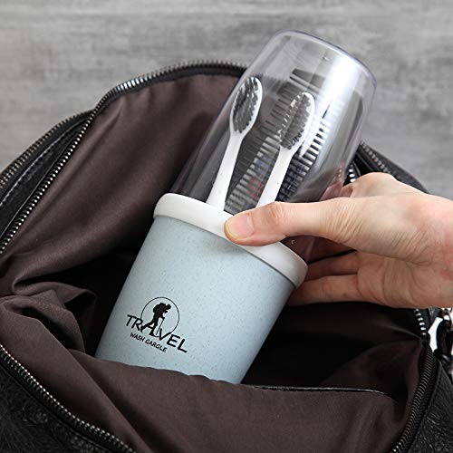 Toothbrush Cup Toothbrush Holder with Cover Travel Boothbrush Holder Portable Toothbrush Case and Carrier for Bathroom School Business Trip(Blue)