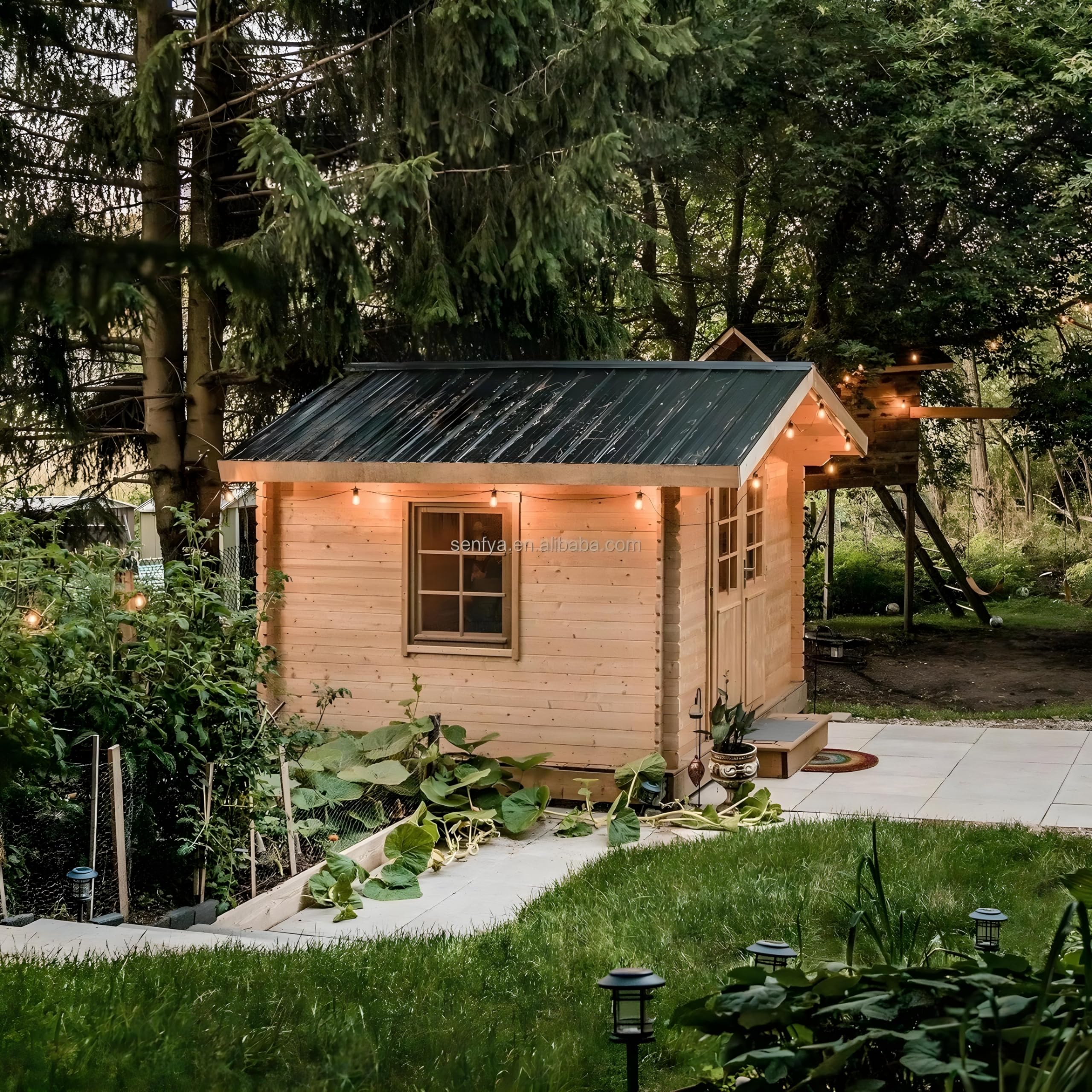 47ft x 27ft Pre-Built Wooden Log Cabin | Pine Wood Tiny Home with 1 Bedroom & Quick Assembly