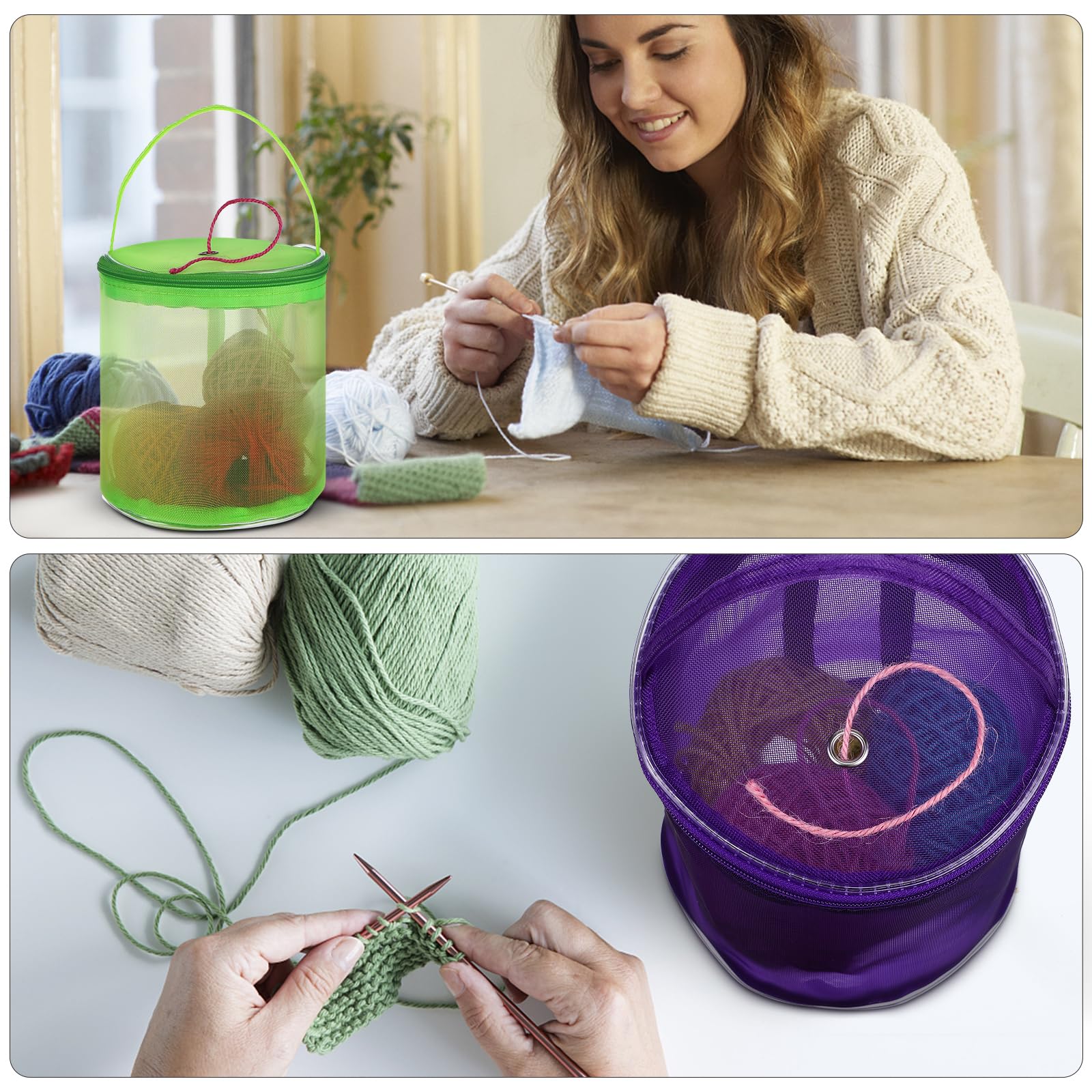 2 pcs Yarn Bags Yarn Storage Bag Knitting Bag Crochet Organizer Yarn Holder Knitting Supplies Sewing Bag Portable Crochet Bag Compartments