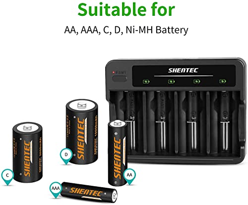 Shentec Rechargeable C Batteries, 5000mAh 1.2V Ni-MH High Capacity 4 Pack C Size Battery with Charger