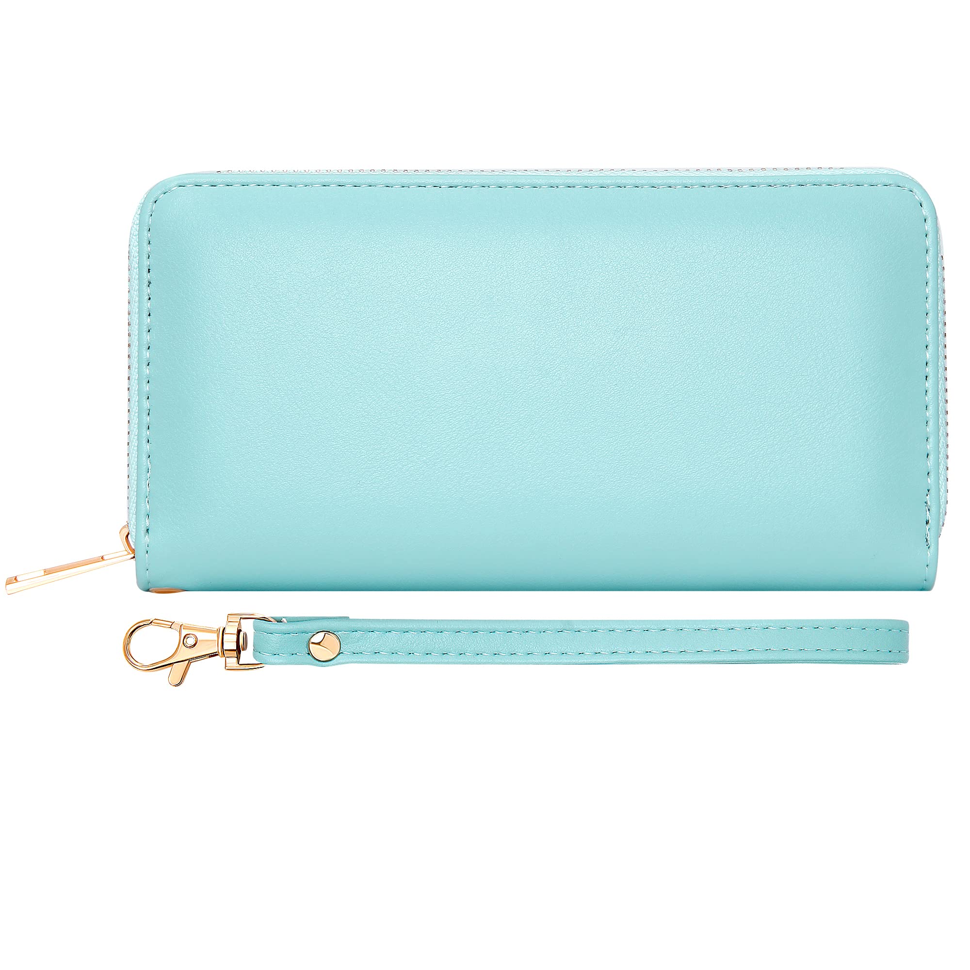 Badiya Women Rfid Blocking Leather Wallet Embossed Zip Around Clutch Purse with Wristlet