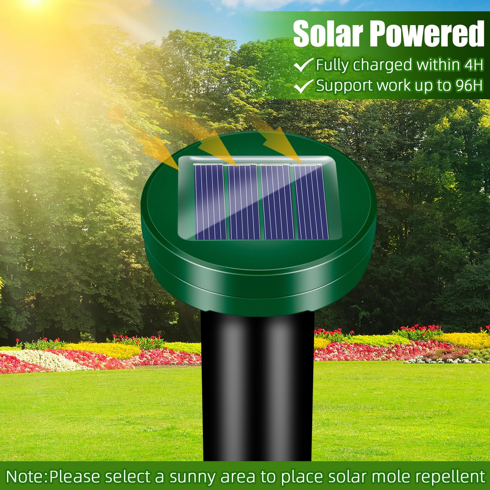 8 Pack Solar Mole Repellent Stakes 2024 Ultrasonic Animal Repellent Outdoor Solar Powered Waterproof Sonic Burrowing Mole Deterrent Spike for Mole Vole Groundhog Gopher Armadillo Snake for Yard Lawn