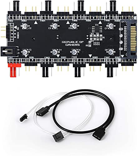 RGEEK RGB/PWM Hub,8 Ports for 5V 3Pin RGB with 5V 4Pin PWM, ARGB Fan Controller Hub Splitter