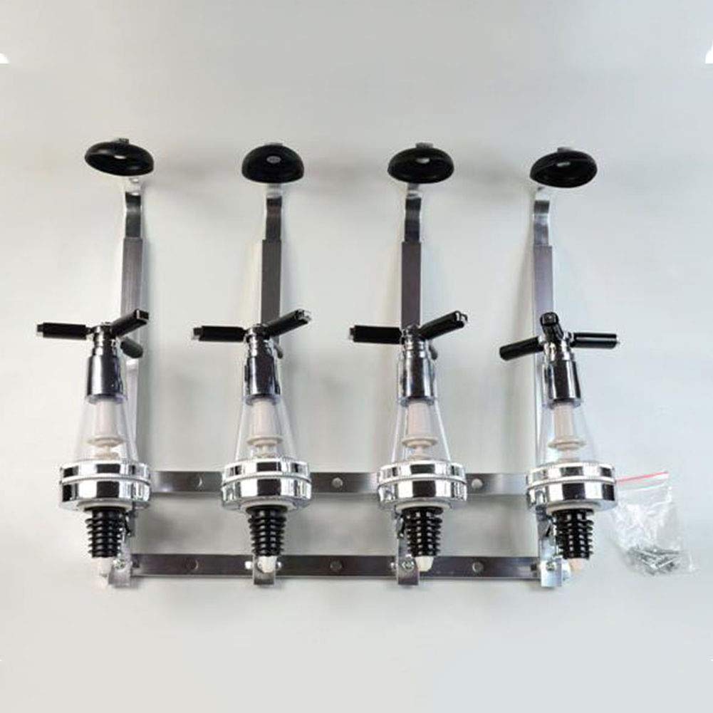4 Bottle Liquor Dispenser, Wall Mounted Spirit Drinks Stand Optic, Spring-Loaded Wine Dispenser Stand Drinking Pourer Bottle Holder
