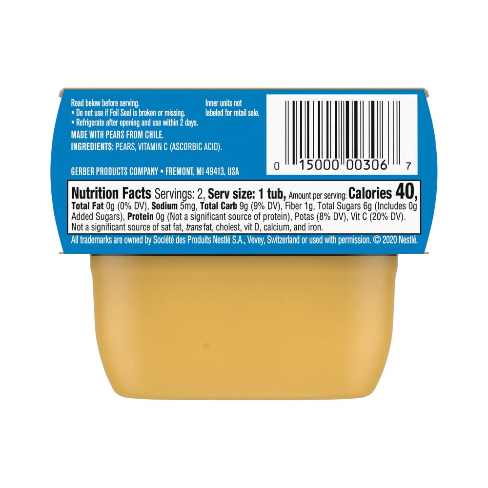 Gerber 1st Foods Pears, 2.5 Ounce Tubs, 2 Count (Pack of 8)