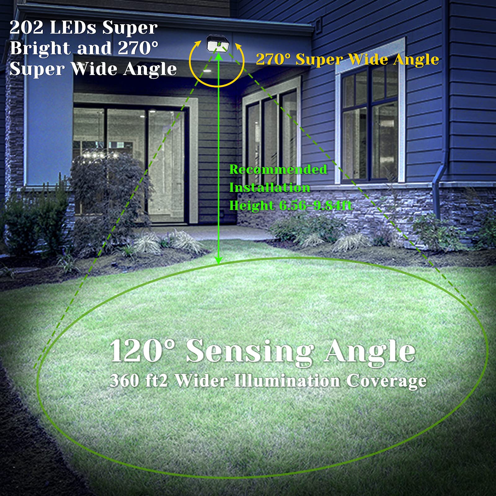 Biling Solar Motion Sensor Lights Outdoor, 202 LEDs Solar Security Light with Motion Sensor, IP65 Waterproof Solar Powered Wall Lights with 3M Tape for Deck Fence Porch Garden Yard Garage (2 Pack)