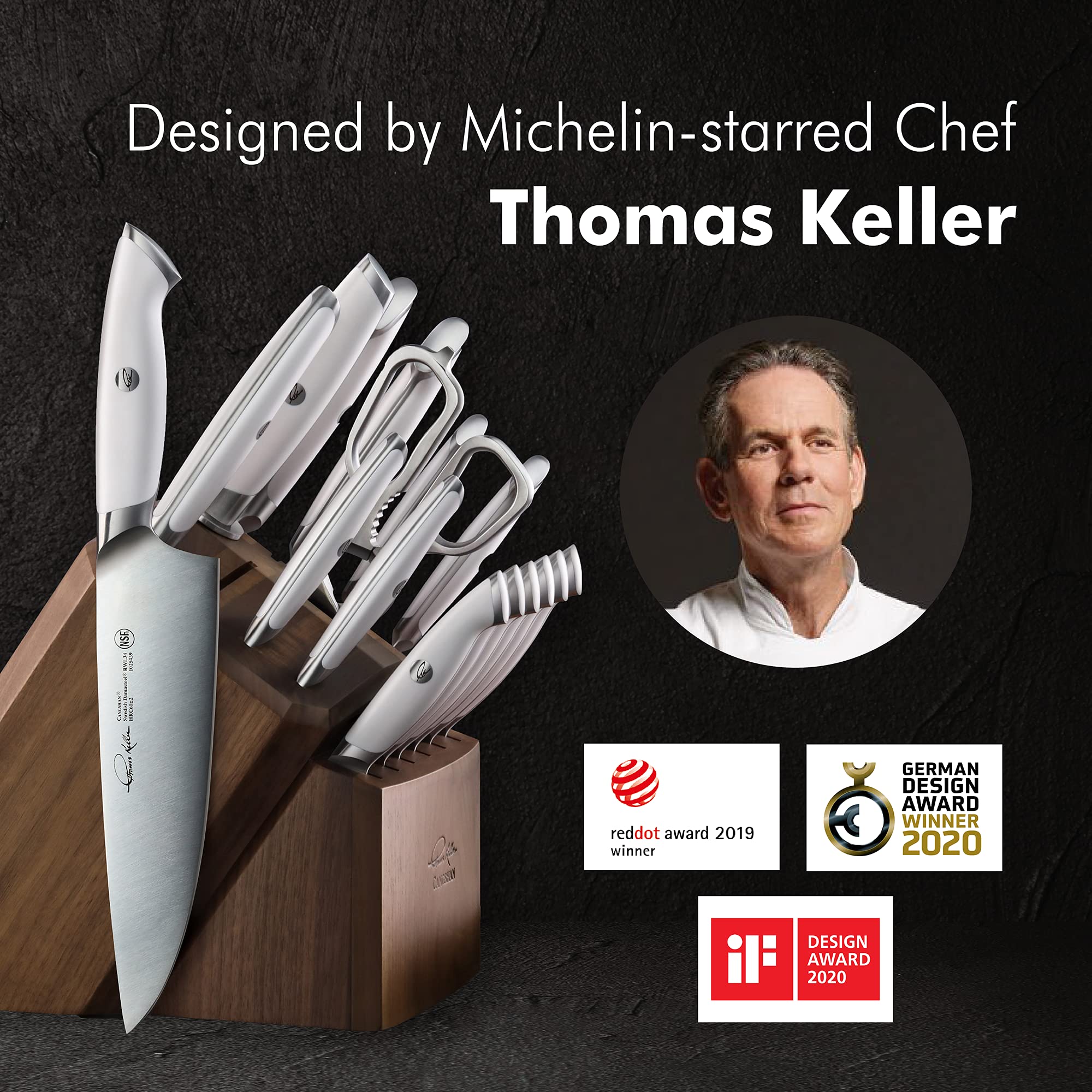 Cangshan Thomas Keller Signature Collection Swedish Powder Steel Forged, 8-Inch Chef Knife, White