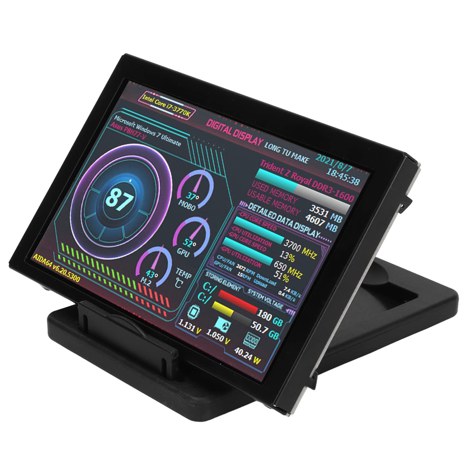 5in Computer Data Monitor, Mini Micro USB AIDA64 PC Temperature Monitor, PC CPU HDD Data Display Screen Sensor Panel Display