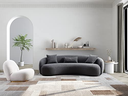 Acanva Mid Century Modern Curved Living Room Sofa, 4-Seat Boucle Fabric Couch for Bedroom, Office, Apartment, Dark Grey