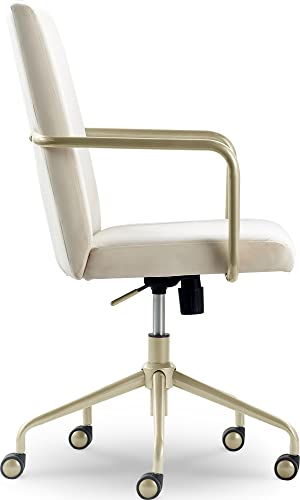 Elle Decor Giselle Modern Home Office Desk Chair, High Back Adjustable Computer Chair with Gold Arms, Base and Wheels, Velvet Fabric, Cream