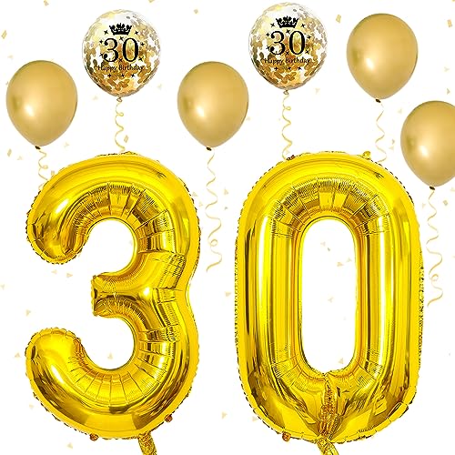 30th Birthday Decorations Men, 30th Birthday Party Decorations with Giant Foil Number 30 Balloon Birthday Confetti Latex Balloons Metallic Gold Balloons for Women 30 Years Old Birthday Balloons Decor