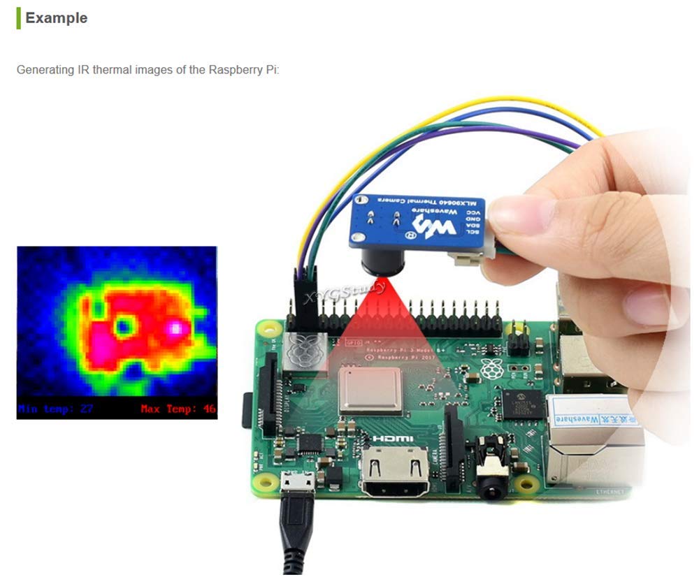 MLX90640 IR Array Thermal Imaging Camera 32×24 Pixels 55° Field of View I2C Interface 3.3V/5V Compatible with Raspberry Pi (ESP32) STM32 @XYGStudy (MLX90640-D55 Thermal Camera)