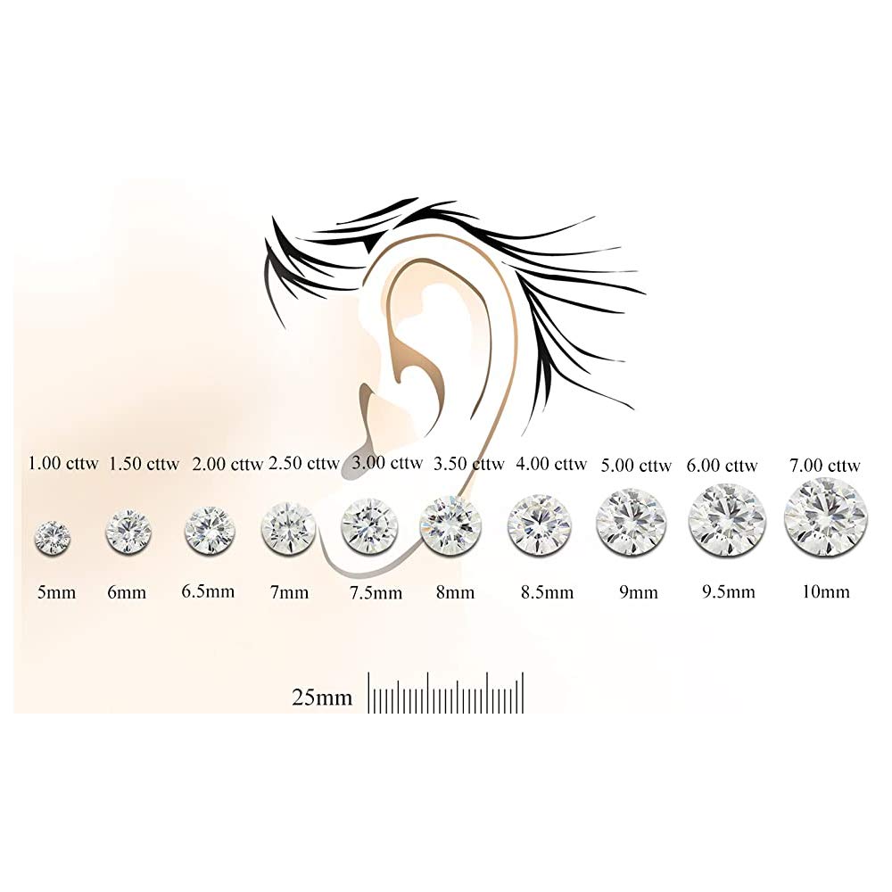 3 1/2 Carat Moissanite Round Stud Earrings for Women in 14k White Gold (J-K, TGW, 8 mm) 3-Prong Martini Push Back by Diamond Wish