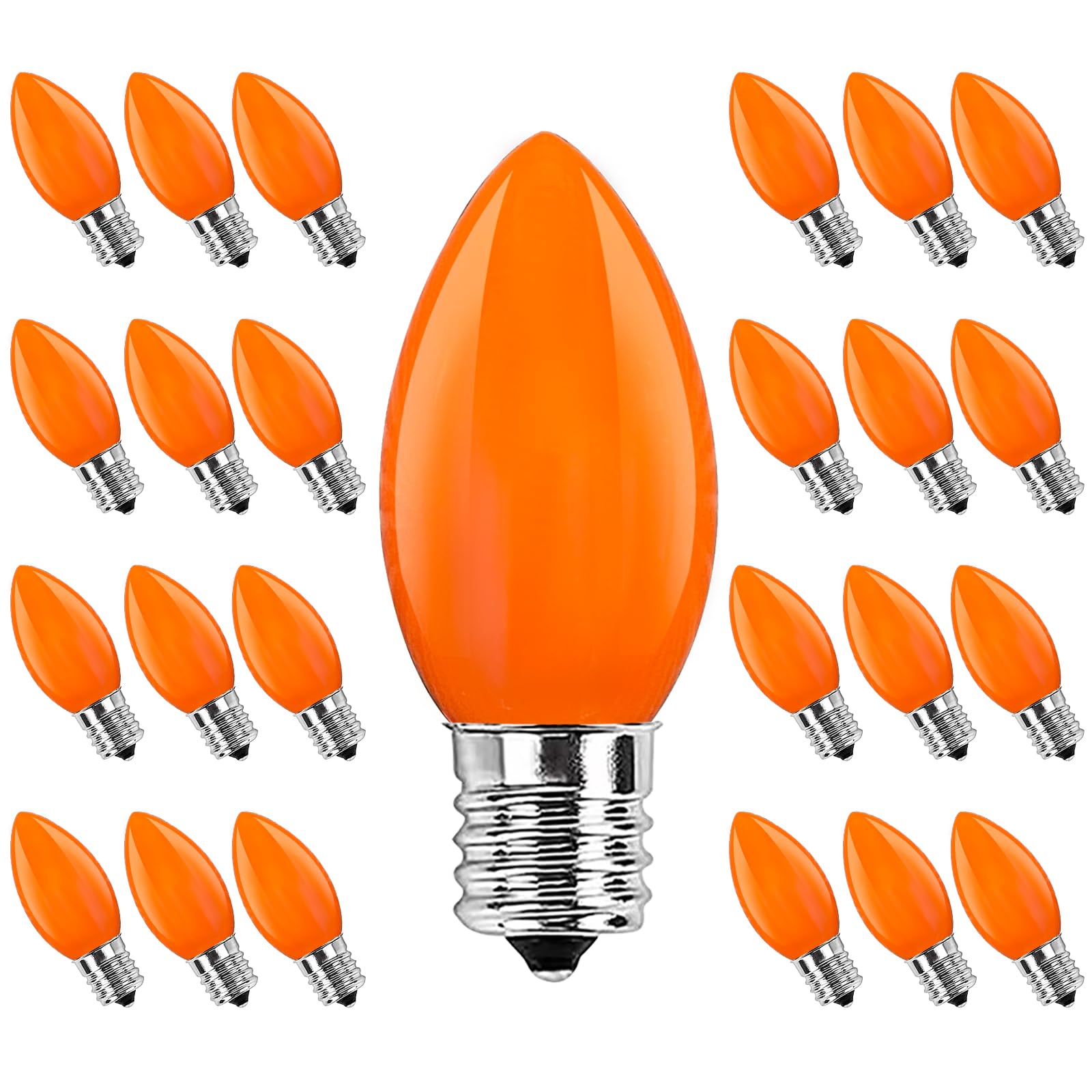 25 Pack Halloween LED Light Bulb,C9 Plastic Orange LED Bulbs for Halloween Decoration Light,C9/E17 Candelabra Base 0.6 Watt Great for Outdoor Indoor Night Lights Holiday Halloween Christmas Decor