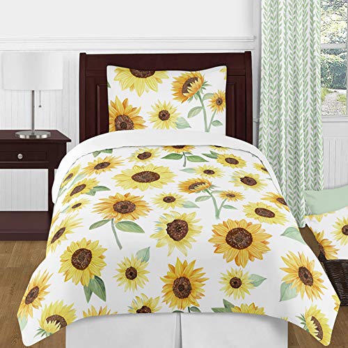 Sweet Jojo Designs Sunflower Floral Accent Floor Rug or Bath Mat - Yellow, Green and White Boho Farmhouse Flower