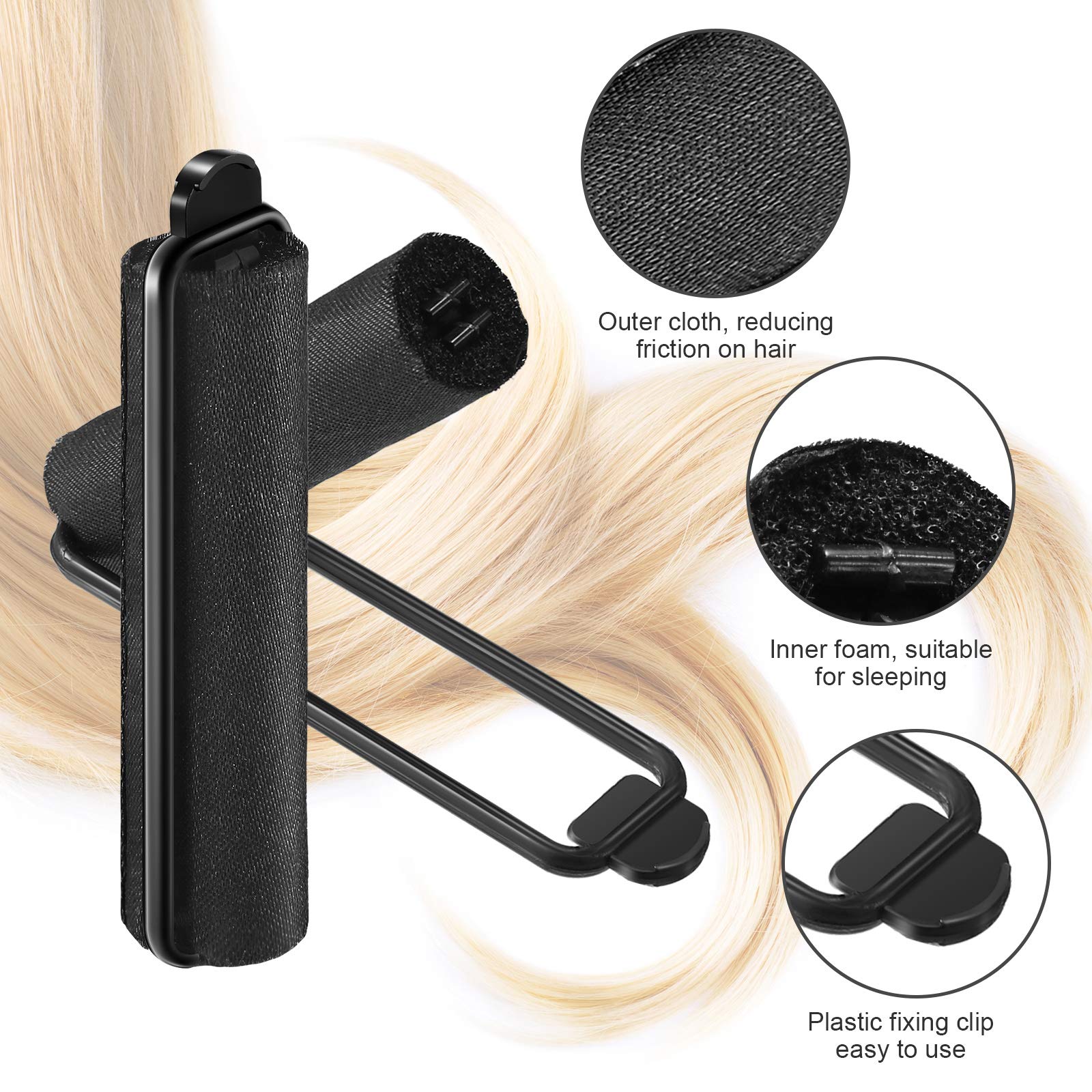 Syhood 60 Pieces Satin Foam Sponge Hair Rollers Soft Foam Hair Styling Curlers Flexible Hairdressing Curlers Black Perm Wave Rods(0.6 Inch)