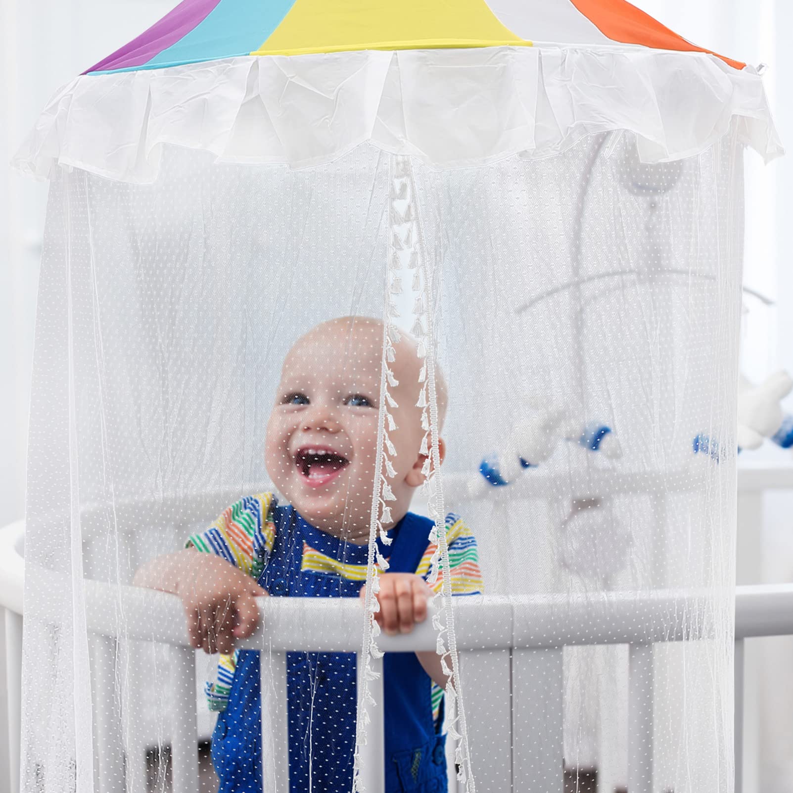 VOSAREA Rainbow Bed Canopy Half-Round Dome Reading Corner Tent Decorative Mosquito Net for Toddlers -1.2m