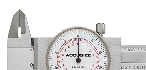 Accusize Industrial Tools 8''/200 mm by 0.001''/0.02 mm Dual Needle Precision Dial Caliper Stainless Steel in Fitted Case, Imperial/Metric, P920-S238