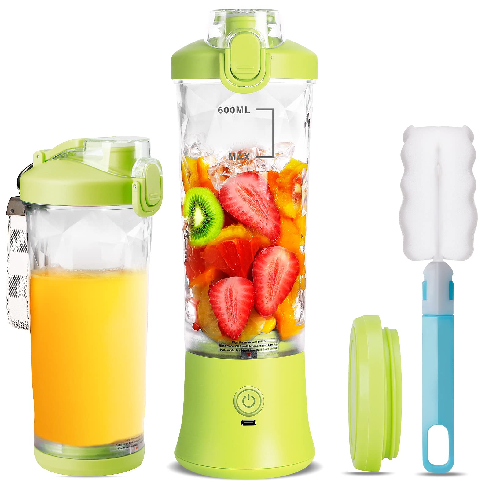 20oz Portable Blender, Personal Size Blender Smoothies and Shakes With 6 Blades, USB Rechargeable Blender Fruit Juicer with 2 Mixing Modes & LED Light, With for Kitchen Outdoor Gym Office (Yellow)