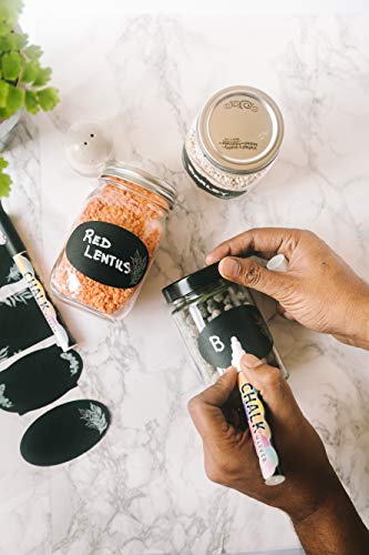 Inspired Designs Floral Chalkboard Label Stickers with 2 Chalk Pens - 120 Pcs Multi-Purpose Chalk Sticker Labels for Storage Bins, Spice Jars - 3.5โx2โ Reusable Waterproof Pantry Labels for Organizing