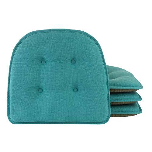 Klear Vu Omega Non-Slip Universal Chair Cushions for Dining Room, Kitchen and Office Use, U-Shaped Skid-Proof Seat Pad, 15x16 Inches, 4 Pack, 07 Teal
