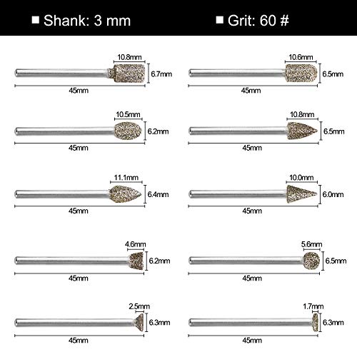 60 Grit 20Pcs ๐๐ถ๐ฎ๐บ๐ผ๐ป๐ฑ ๐๐๐ฟ๐ฟ ๐ฆ๐ฒ๐ - GOXAWEE Rotary Grinding Burrs Engraving Bits Set with 1/8-inch Shank, Diamond-Coated Stone Carving Accessories Bit Universal Fitment for Rotary Tools