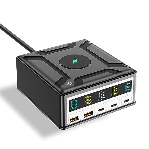 260W USB C GaN Charger, Ubigbuy 140W 5-Port PD3.1 USB C Charging Station,Desktop Wireless USB C Laptop Charger Portable Travel USB C Power Adapter Block for MacBook Pro Air iPad Pro iPhone Samsung