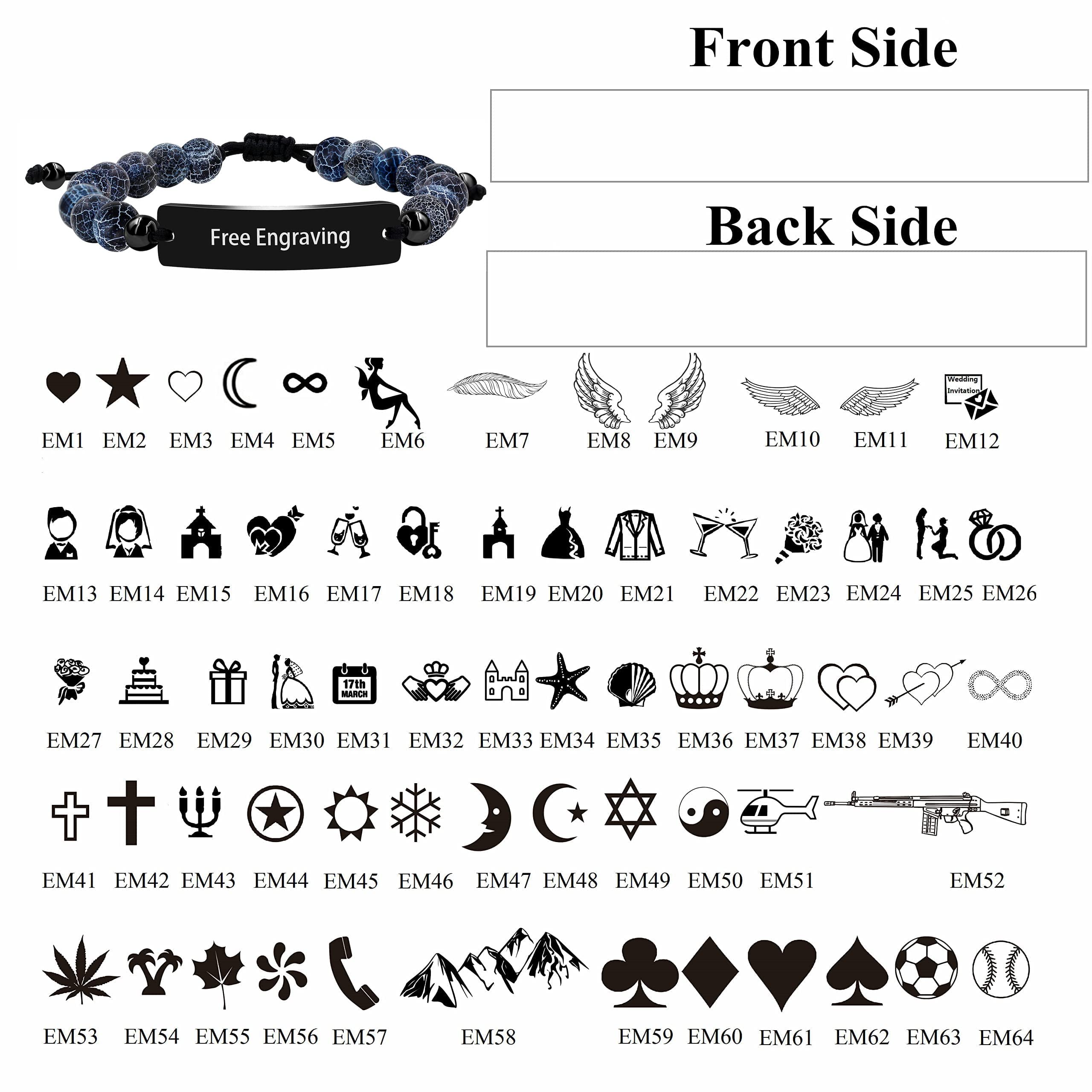 2 Pieces Handmade Custom Name ID Bracelet for Men Women, Weathered Agate Stone Bracelet Personalized Black Stainless Steel Identity Bracelet Y1435