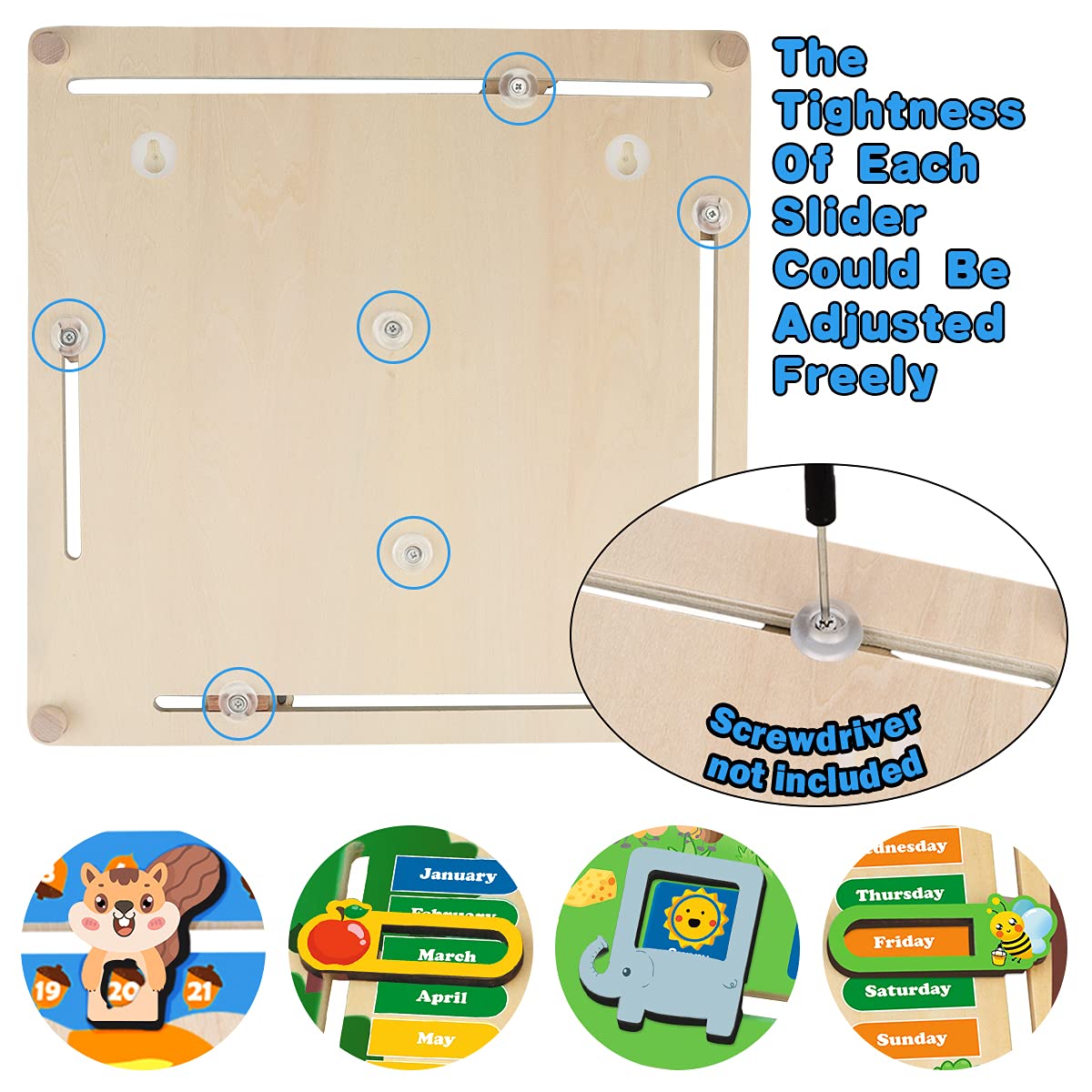 Baisoo Montessori Educational Wooden Toys - Preschool Telling Time Teaching Clock Boys & Girls - Time Calendar Clock for Kids Age 3 4 5 - All About Today Board