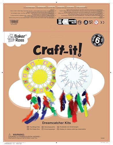 Baker Ross - EK3053 Dream Catcher Kit, Dreamcatchers for Kids to Make, Personalise and Display for Arts and Crafts Activities (Pack of 6), 23cm, Assorted 6 Pack
