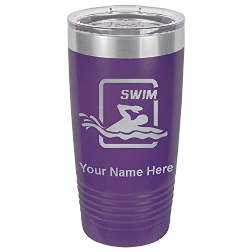 LaserGram 20oz Vacuum Insulated Tumbler Mug, Swimming, Personalized Engraving Included (Dark Purple)