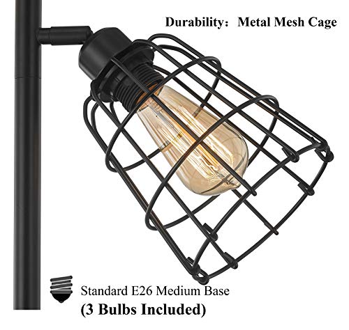 Modern Floor Lamp for Living Room Bright Lighting Tall Stand Up Lamp Farmhouse Rustic Industrial Black Tree Floor Lamps for Bedrooms, Office with Reading Light Standing Lamp